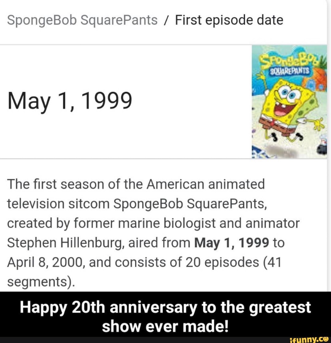 SpongeBob SquarePants / First episode date May1, 1999 The ﬁrst season ...