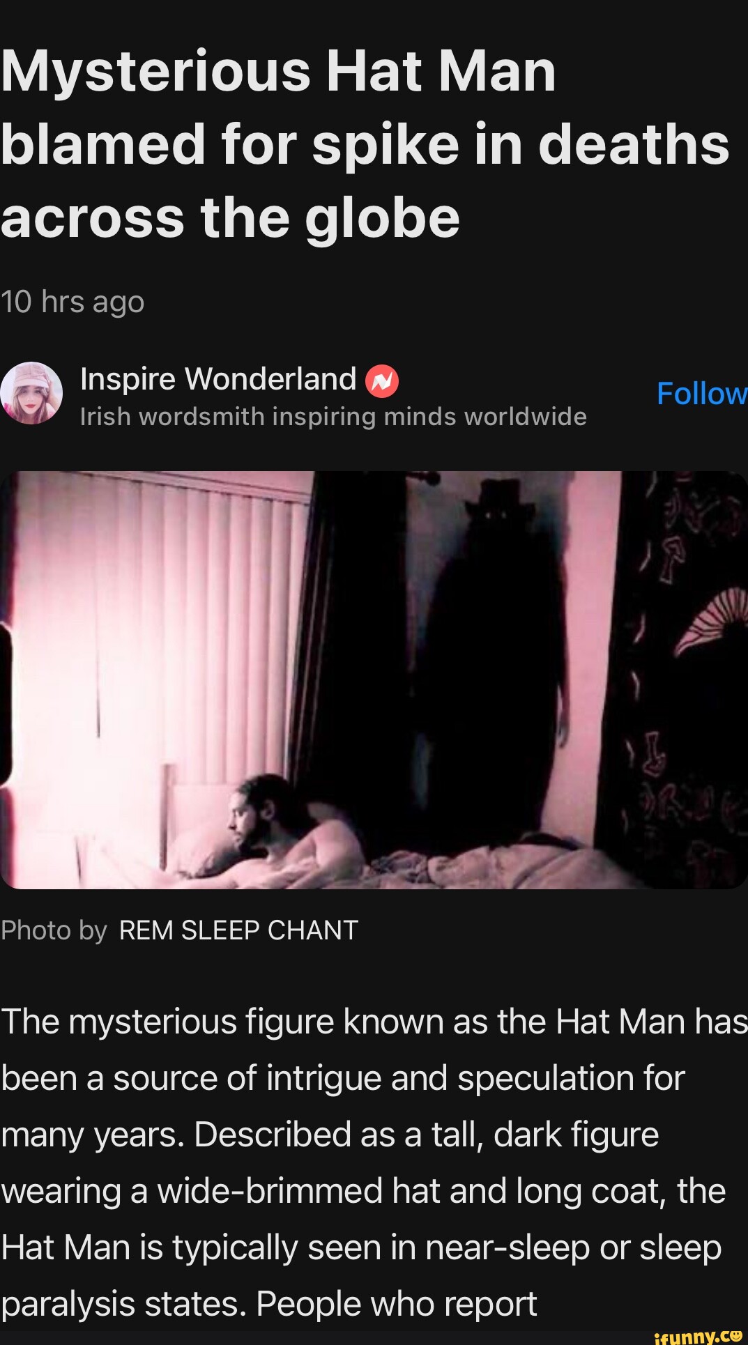 Mysterious Hat Man blamed for spike in deaths across the globe 10 hrs ...
