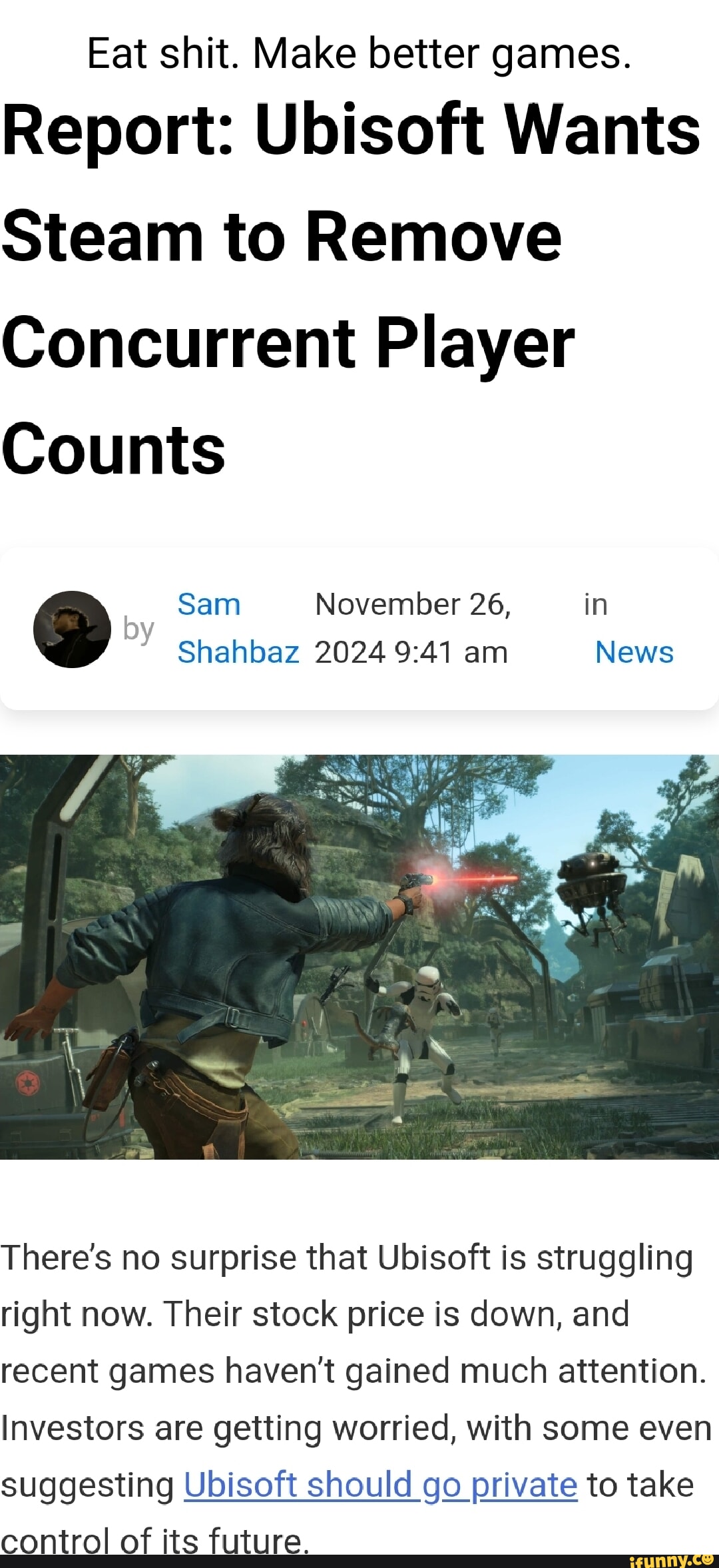 Eat shit. Make better games. Report: Ubisoft Wants Steam to Remove ...