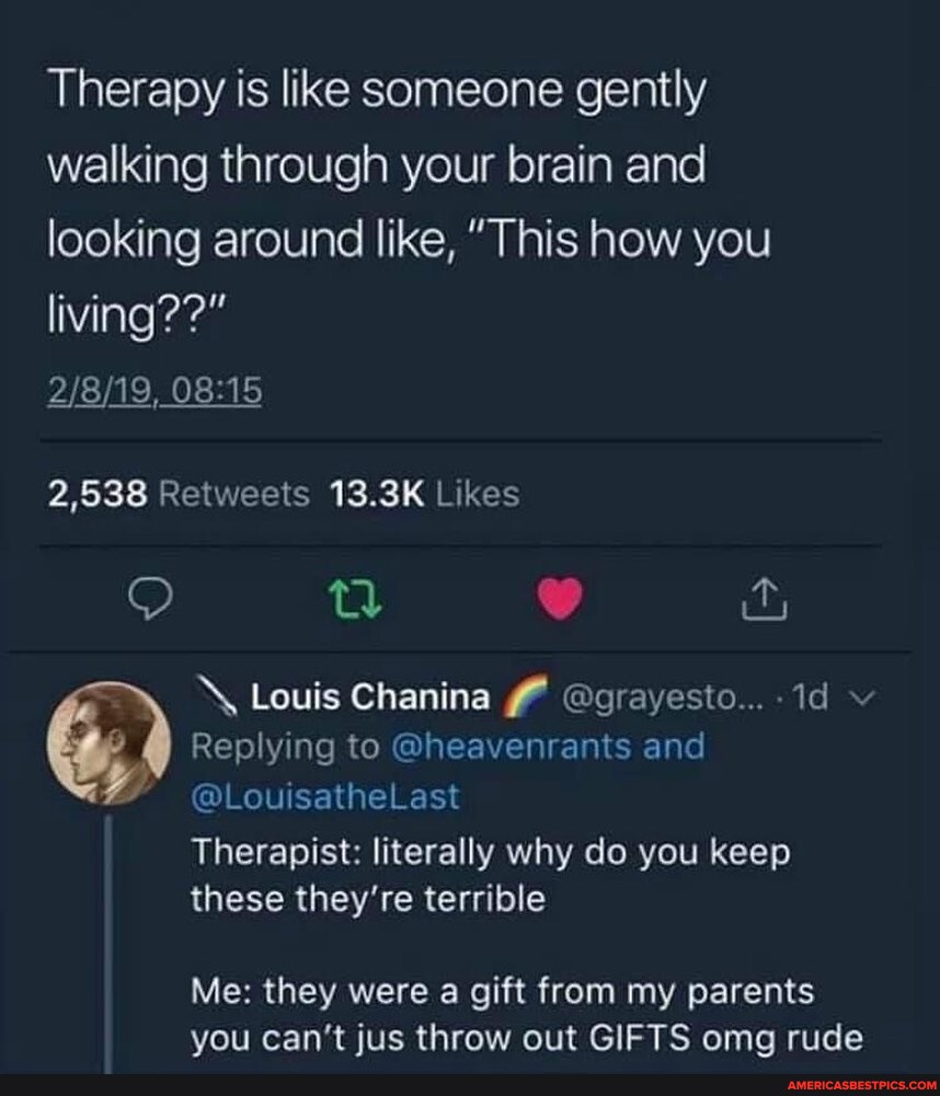 N/A - Therapy is like someone gently walking through your brain and ...