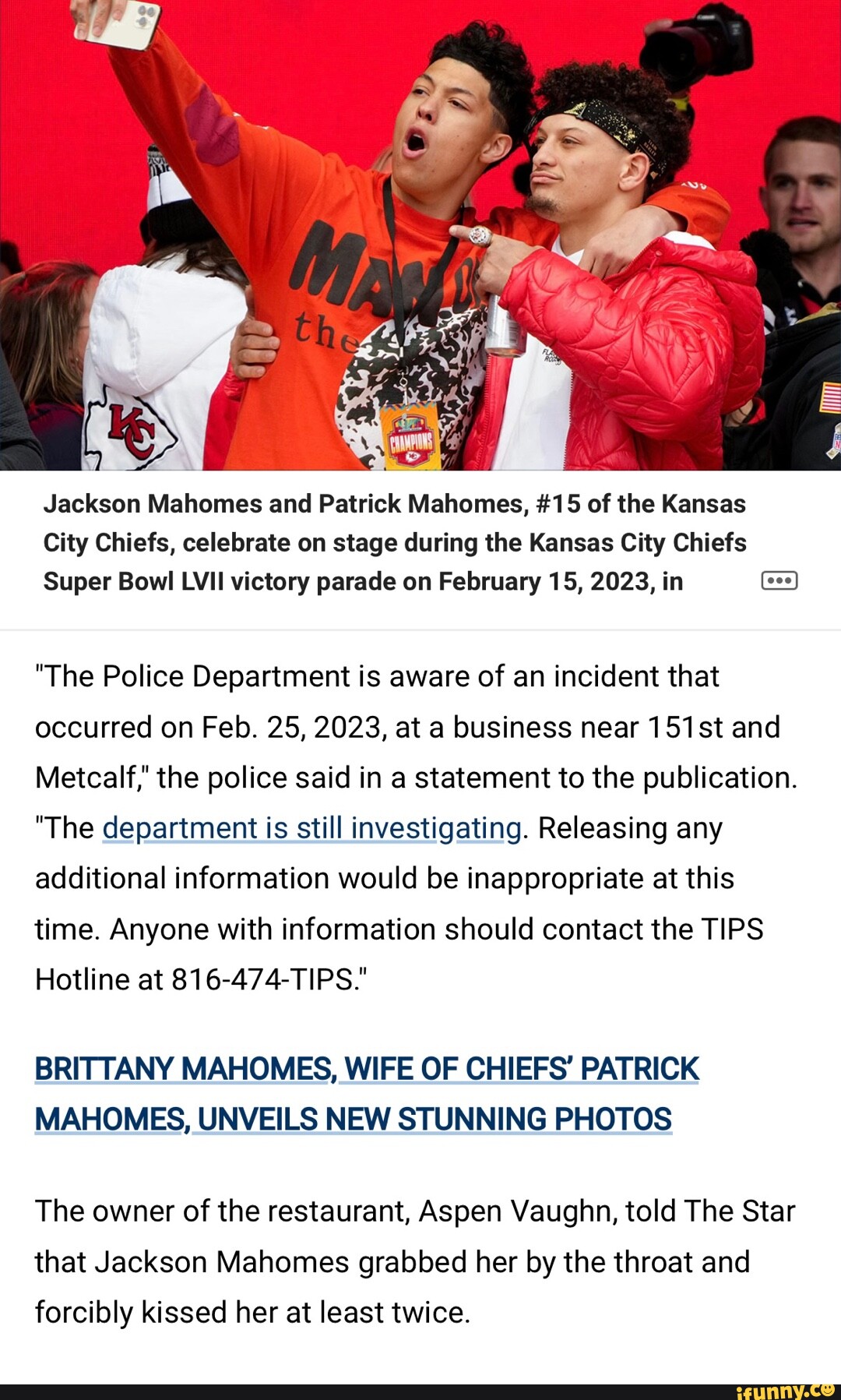 Jackson Mahomes and Patrick Mahomes, #15 of the Kansas City Chiefs ...