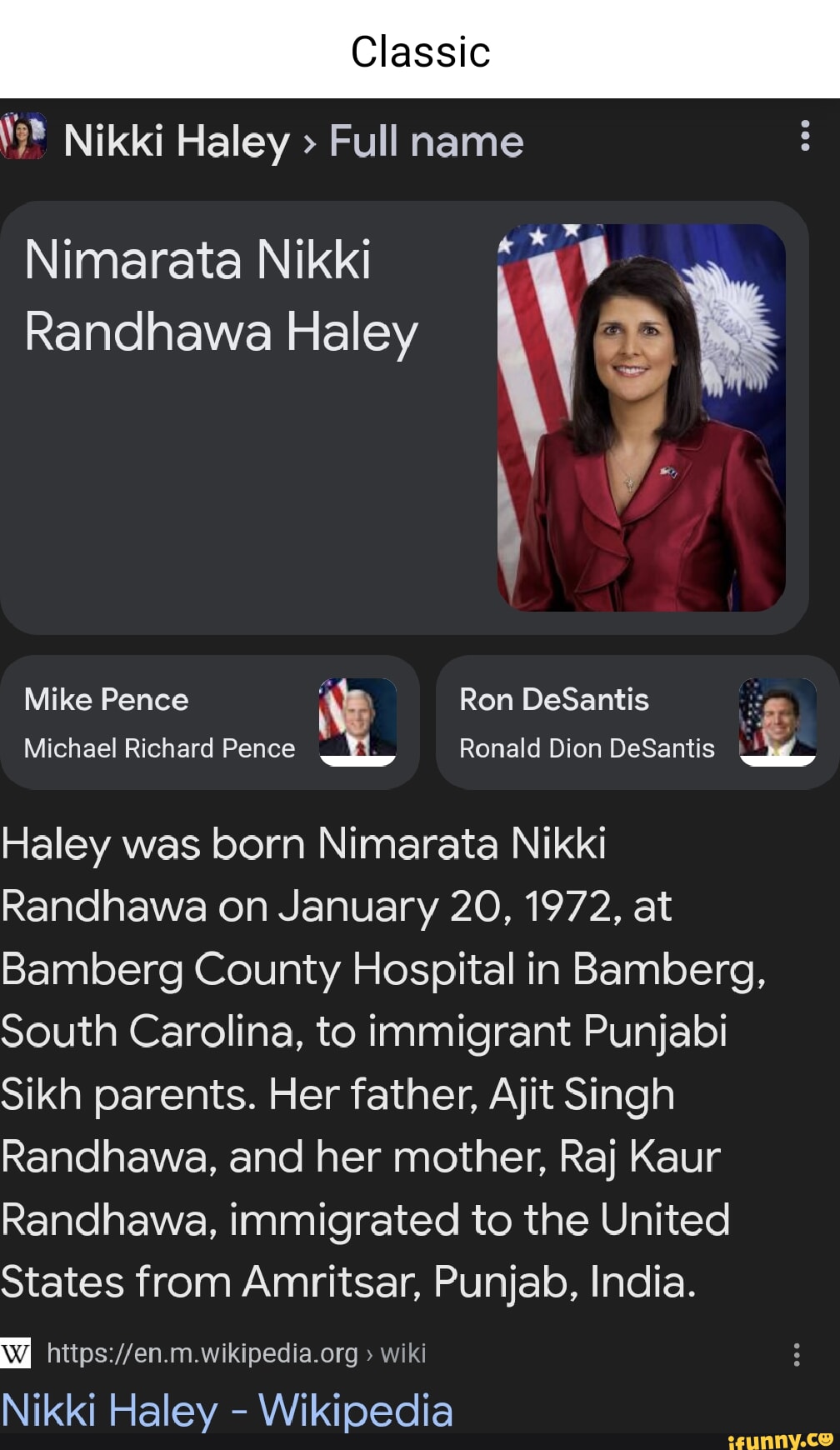 Classic Nikki Haley > Full name Nimarata Nikki Randhawa Haley Mike ...
