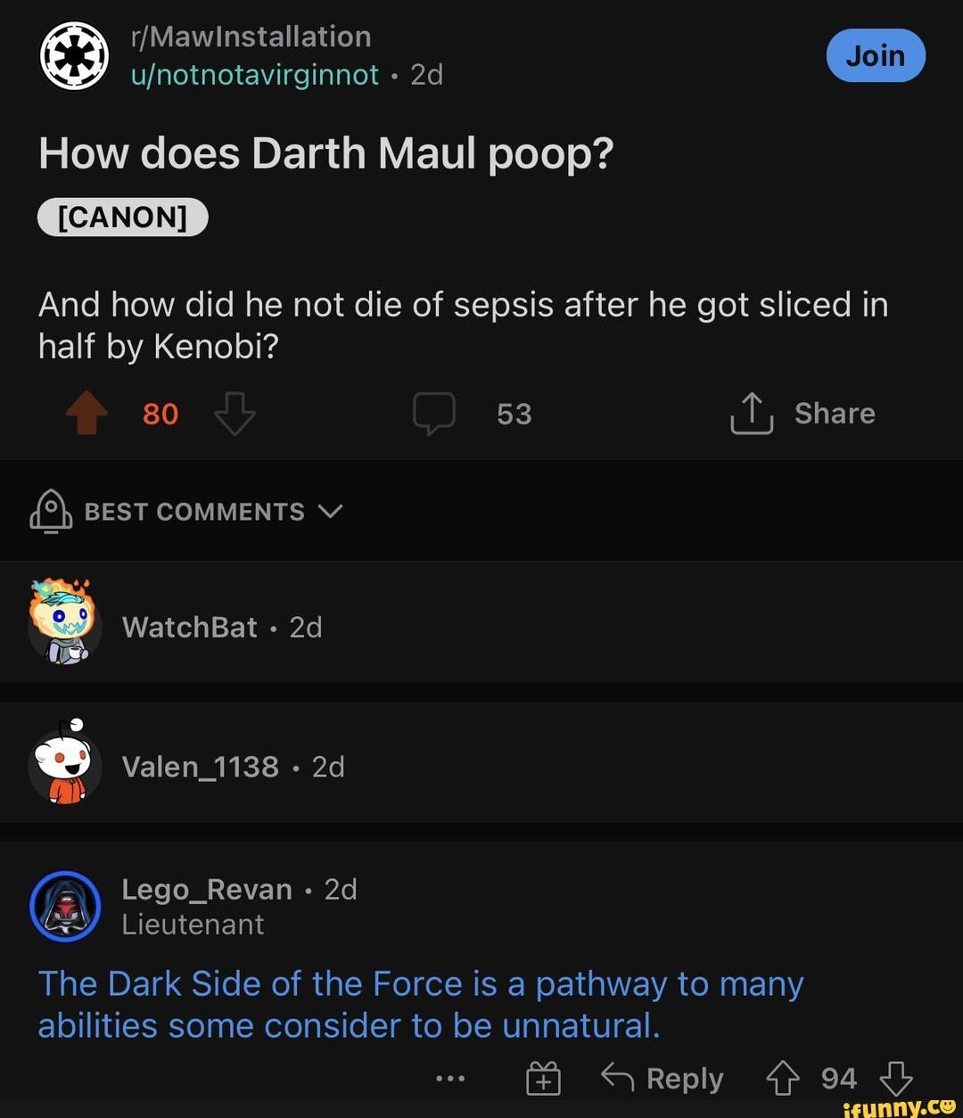 How does Darth Maul poop? And how did he not die of sepsis after he got ...