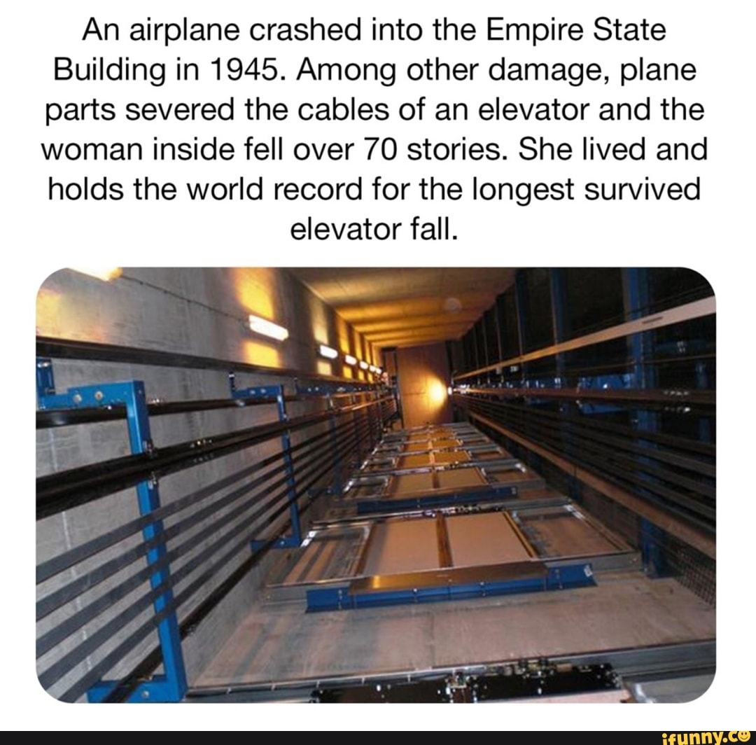 An airplane crashed into the Empire State Building in 1945. Among other ...