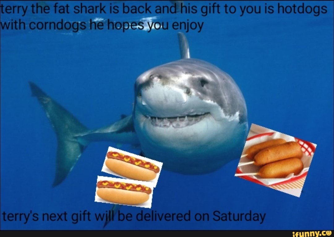 Terry the fat shark is back andhis gift to you is hotdogs with corndogs ...