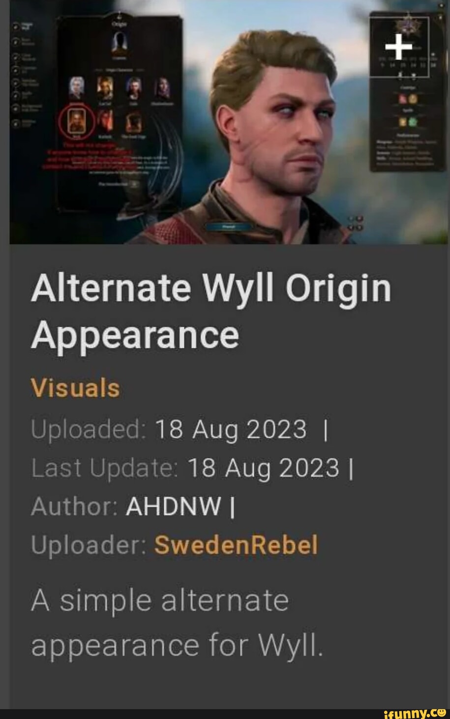 Alternate Wyll Origin Appearance Visuals Uploaded: 18 Aug 2023 I Last ...