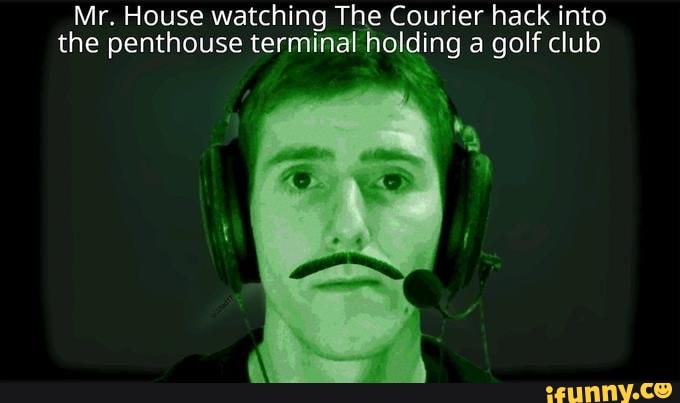 Mr. House watching The Courier hack into the penthouse terminal holding ...