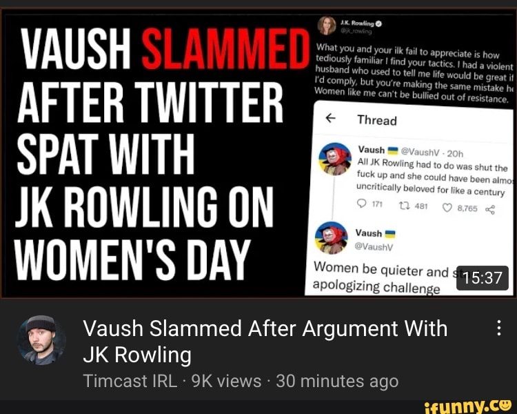 VAUSH AFTER TWITTER SPAT WITH JK ROWLING ON WOMEN'S DAY Ma be great ul ...