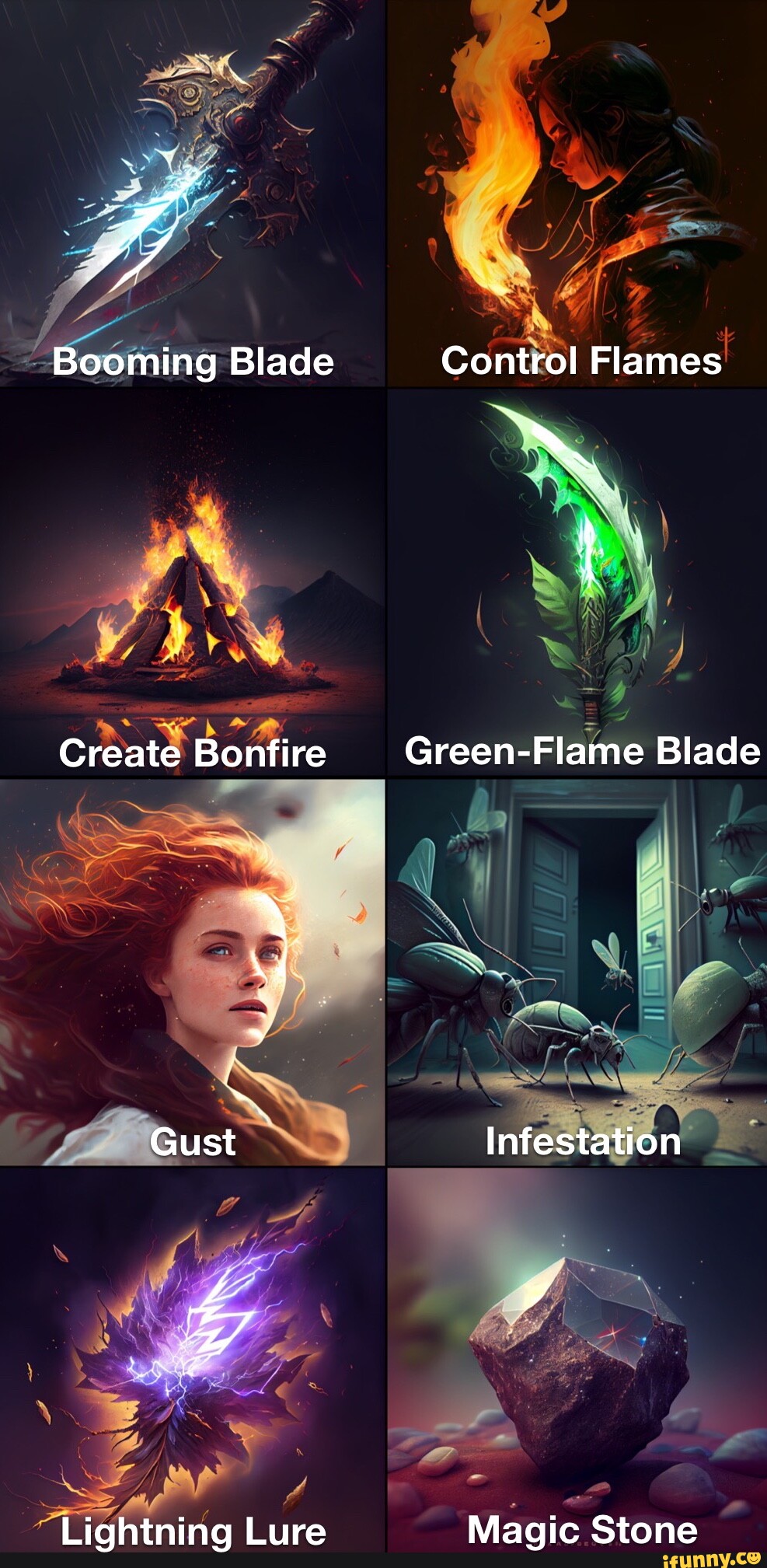 Booming Blade Create Bonfire Lightning Lure Control Flames Green Flame Booming Blade Create Bonfire Lightning Lure Control Flames Green Flame