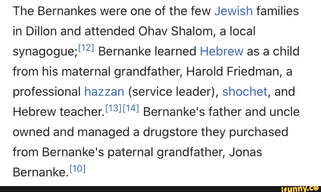 The Bernankes were one of the few Jewish families in Dillon and ...