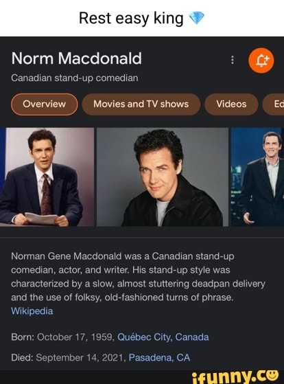 Rest easy king Norm Macdonald Canadian stand-up comedian MoviesandTV ...