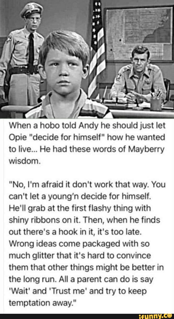 When a hobo told Andy he should just let Opie "decide for himself" how ...