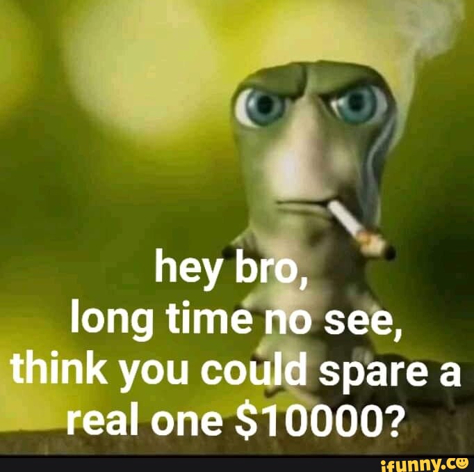Hey bro, long time no see, think you could spare a real one $10000 ...