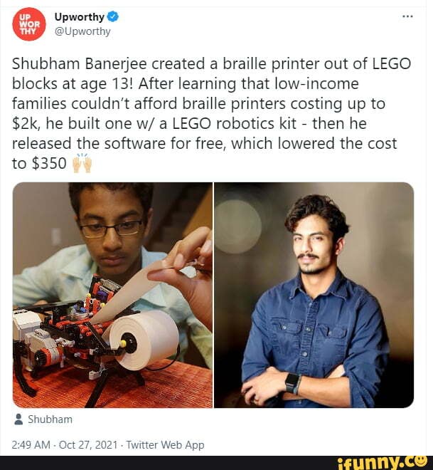 Shubham Banerjee created a braille printer out of LEGO blocks at age 13 ...