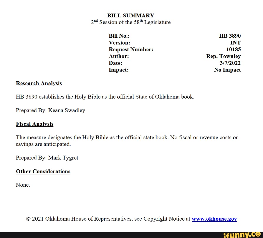 BILL SUMMARY Session of the 58* Legislature Bill No.: HB 3890 Version ...