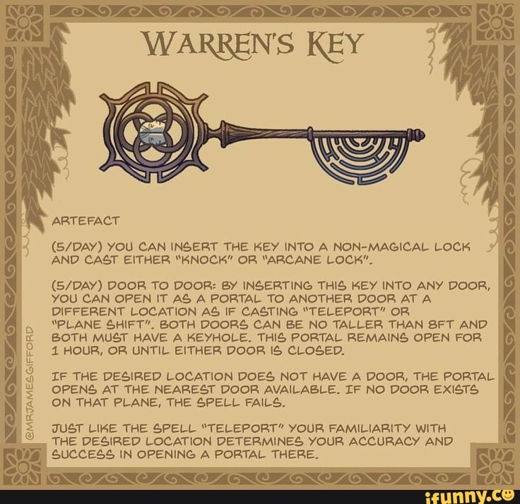ARTEFACT (5/DAY) YOU CAN INSERT THE KEY INTO A NON-MAGICAL LOCK AND ...