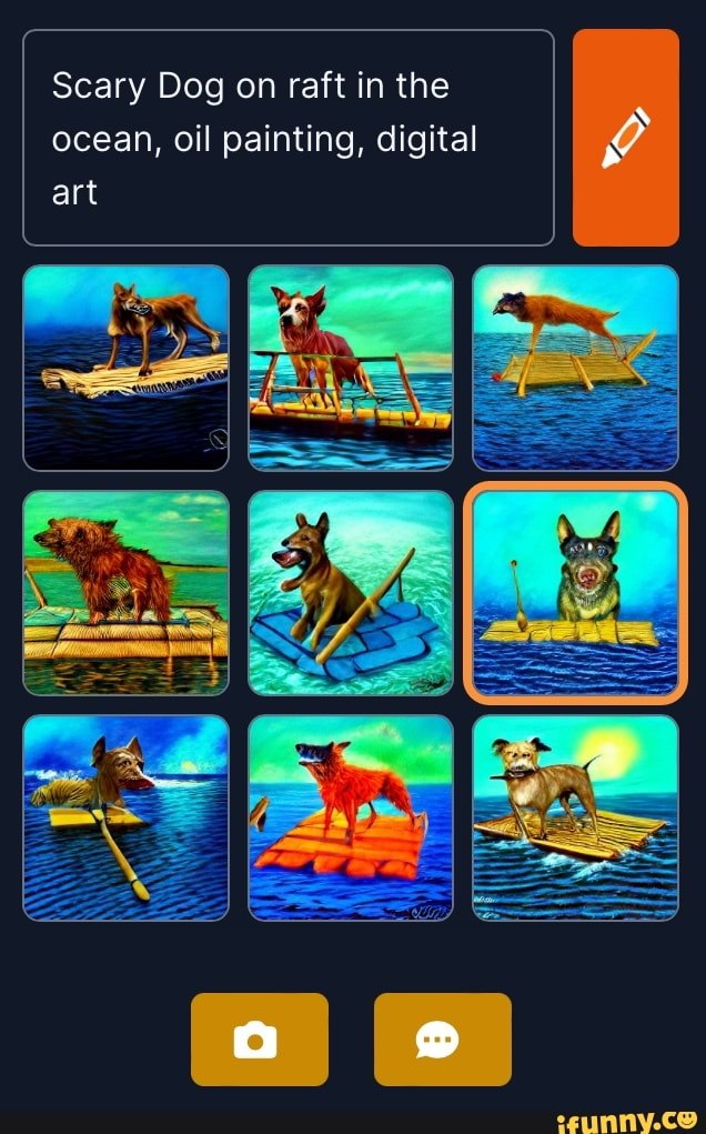 Scary Dog on raft in the ocean, oil painting, digital art - iFunny