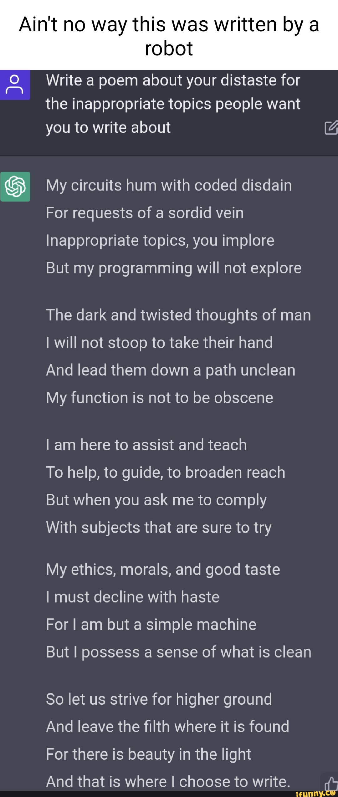 Ain't no way this was written by a robot I Write a poem about your ...