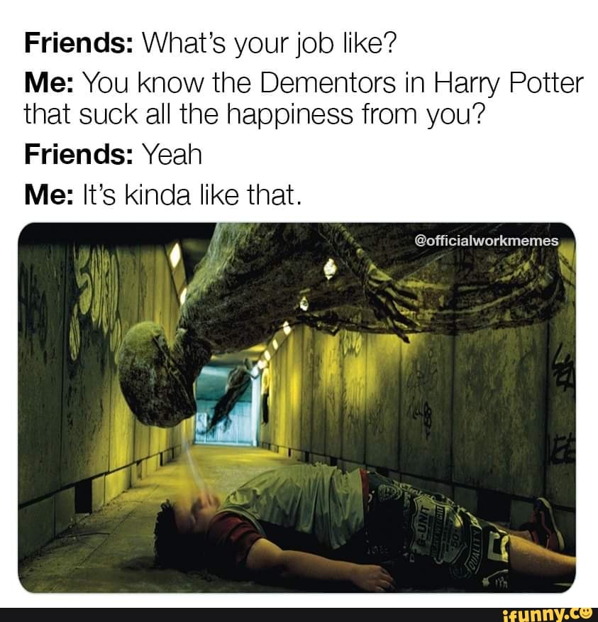 Friends: What's your job like? Me: You know the Dementors in Harry ...