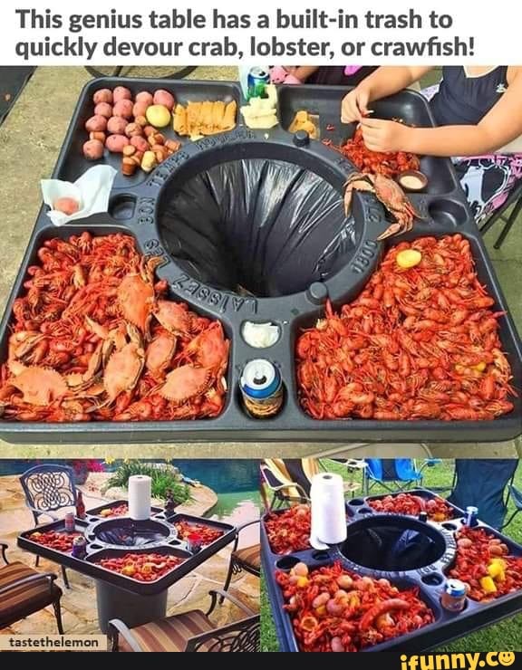 Small crab dump - This genius table has a built-in trash to quickly ...
