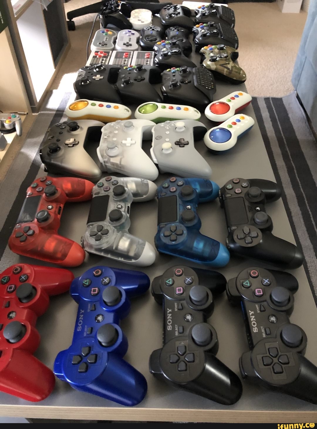 Wireless controllers on an IKEA table - iFunny