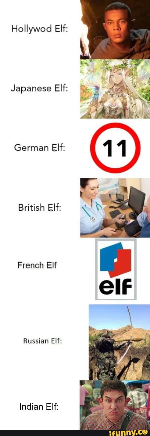 Hollywod Elf: Japanese Elf: German Elf: British Elf: French Elf Russian ...
