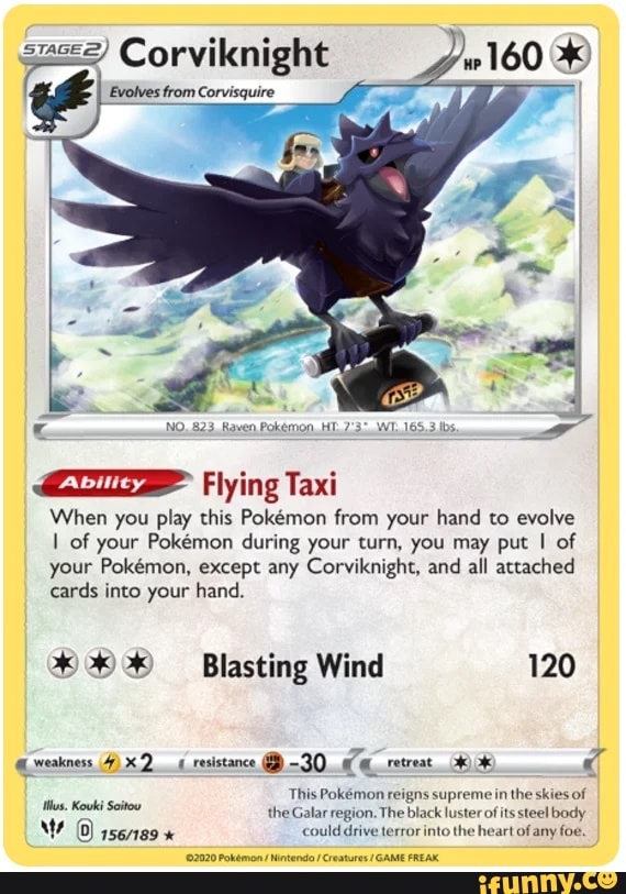 Corviknight Jw160 Evolves from Corvisquire NO. 823 Raven Pokemon. MT ...