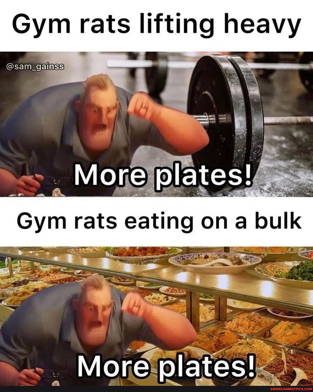 🤣🤣 . #gymmemesig - Gym rats lifting heavy @sam_gainss) More plates! Gym ...