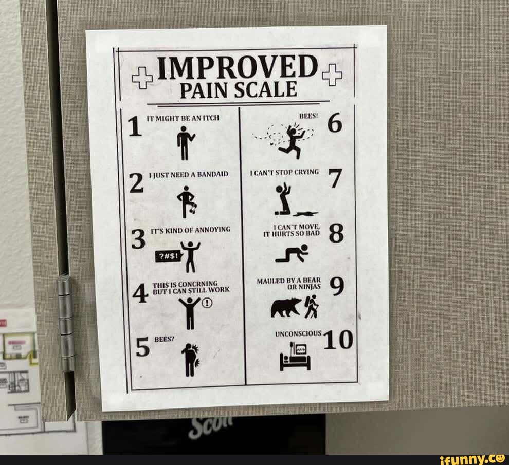 I IMPROVED PAIN SCALE MIGHT BE AN ITCH BEES! INDAID, CAN'T STOP CRYING ...