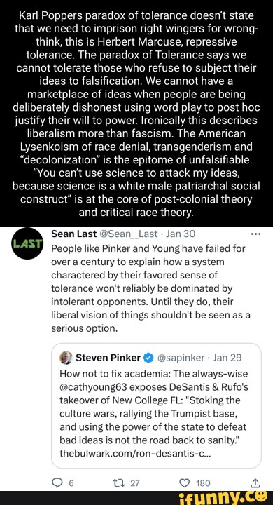 Karl Poppers paradox of tolerance doesn't state that we need to ...