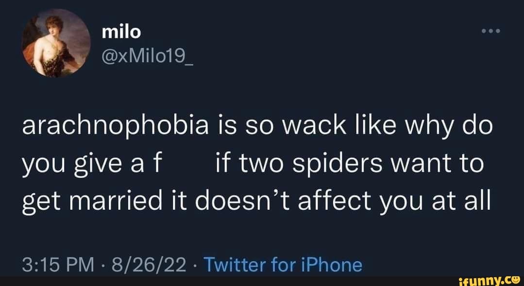 Milo arachnophobia is so wack like why do you give a f if two spiders ...