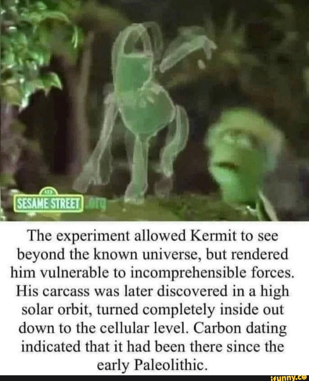 The experiment allowed Kermit to see beyond the known universe, but ...