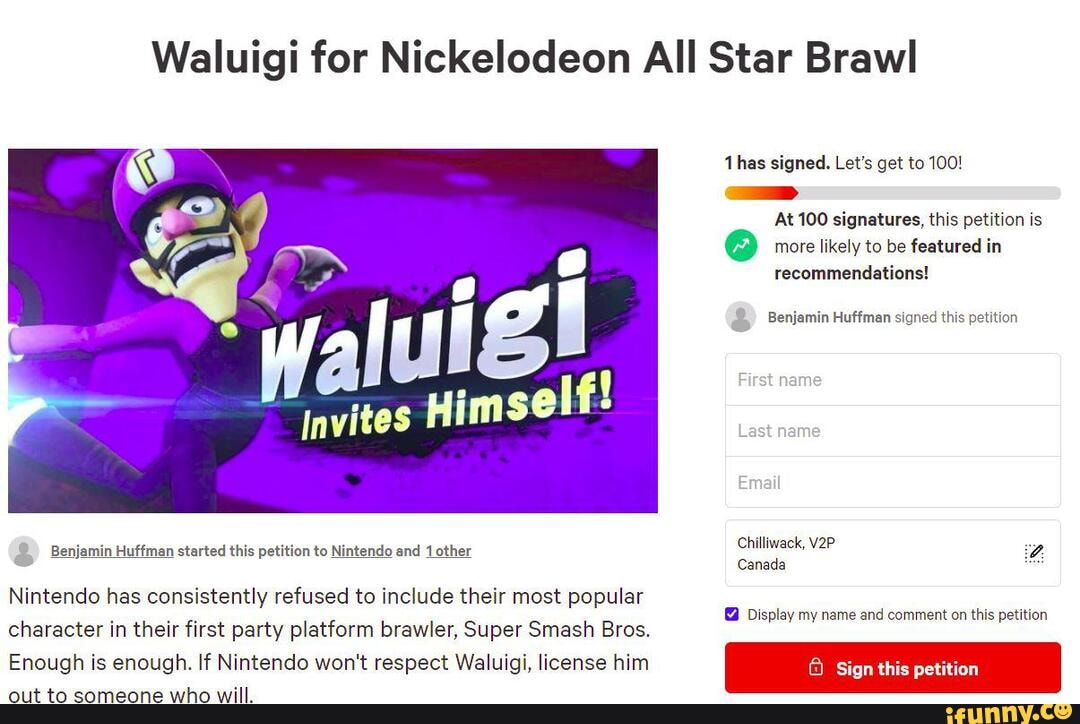 Waluigi for Nickelodeon All Star Brawl Benjamin Huffman started this ...