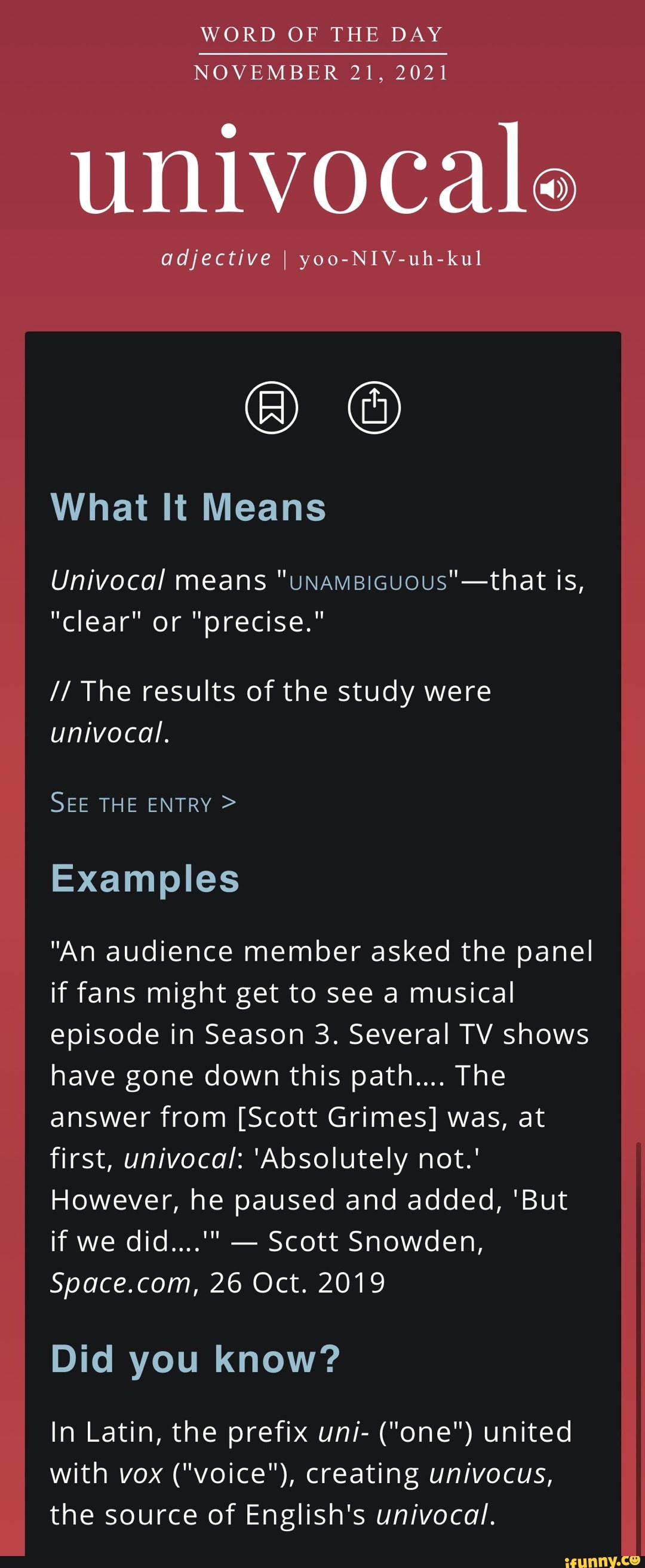 WORD OF THE DAY NOVEMBER 21, 2021 univocal: adjective I yoo-NIV-uh-kul ...