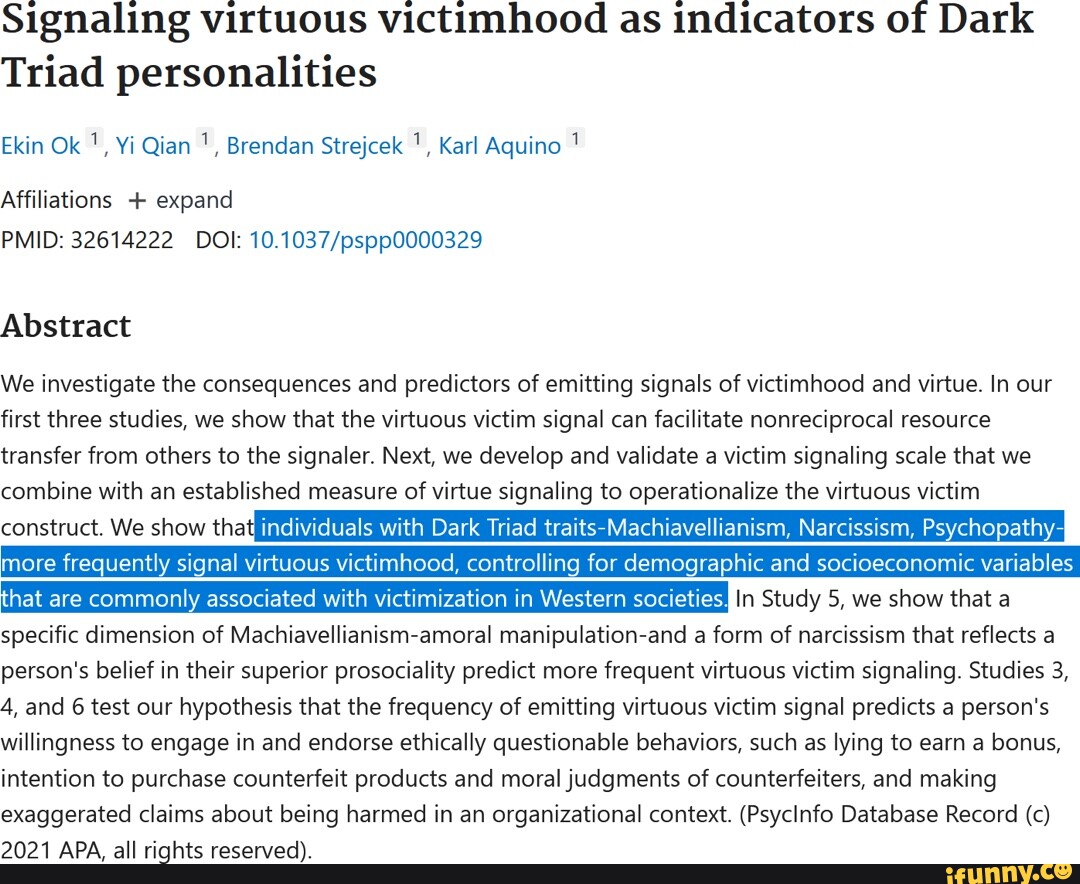 Signaling virtuous victimhood as indicators of Dark Triad personalities ...