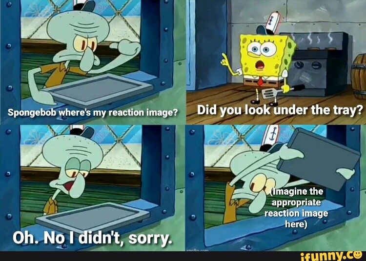 Spongebob where's my reaction image? Did you look under the tray ...