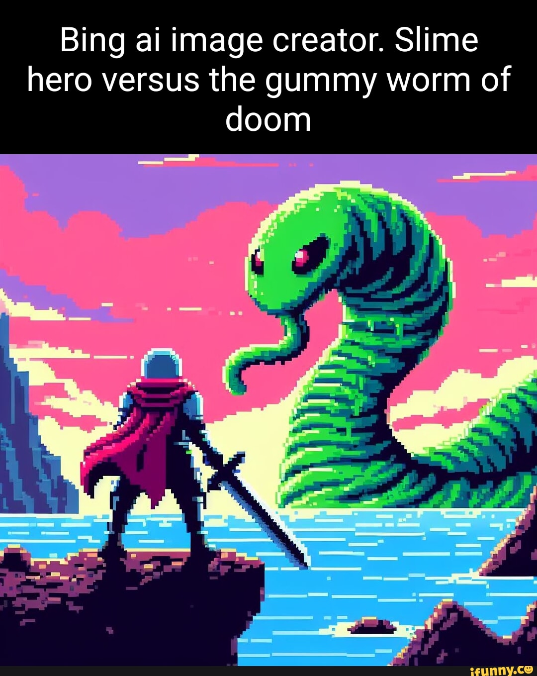 Bing ai image creator. Slime hero versus the gummy worm of doom - iFunny