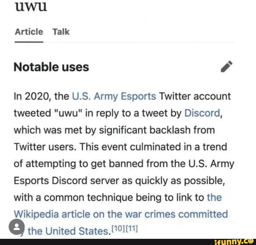 Uwu Article Talk Notable uses In 2020, the U.S. Army Esports Twitter ...