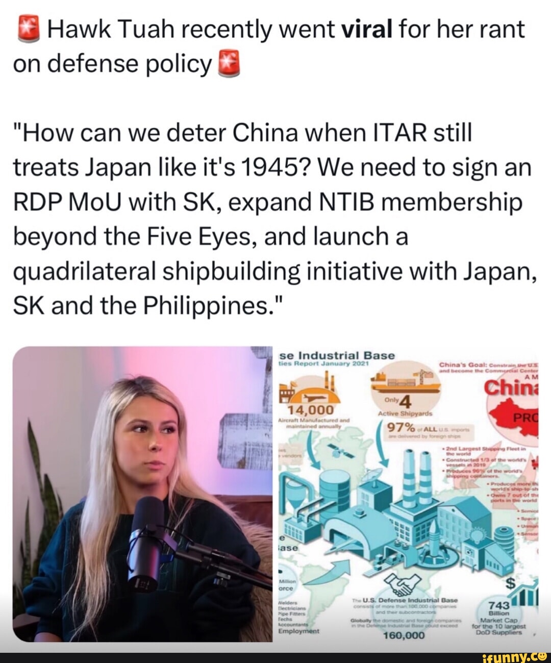 Hawk Tuah recently went viral for her rant on defense policy "How can ...