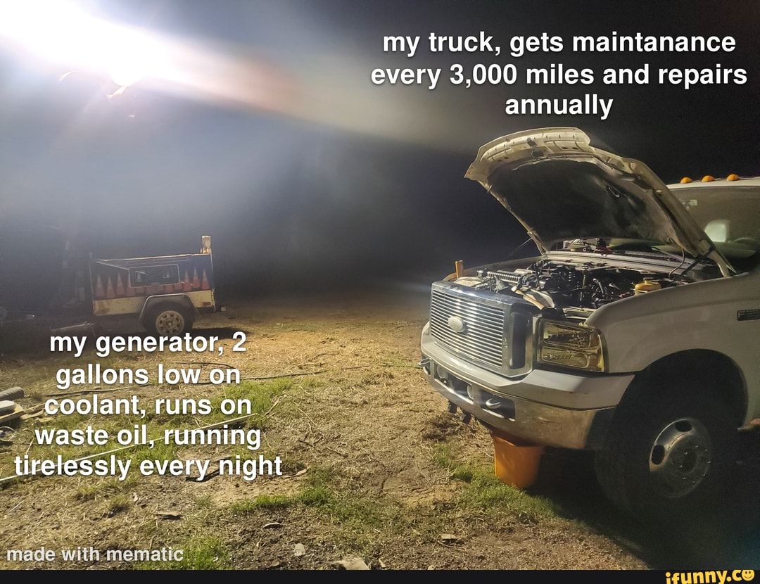 My generator, 2 gallons low on coolant, runs on waste oil, running ...