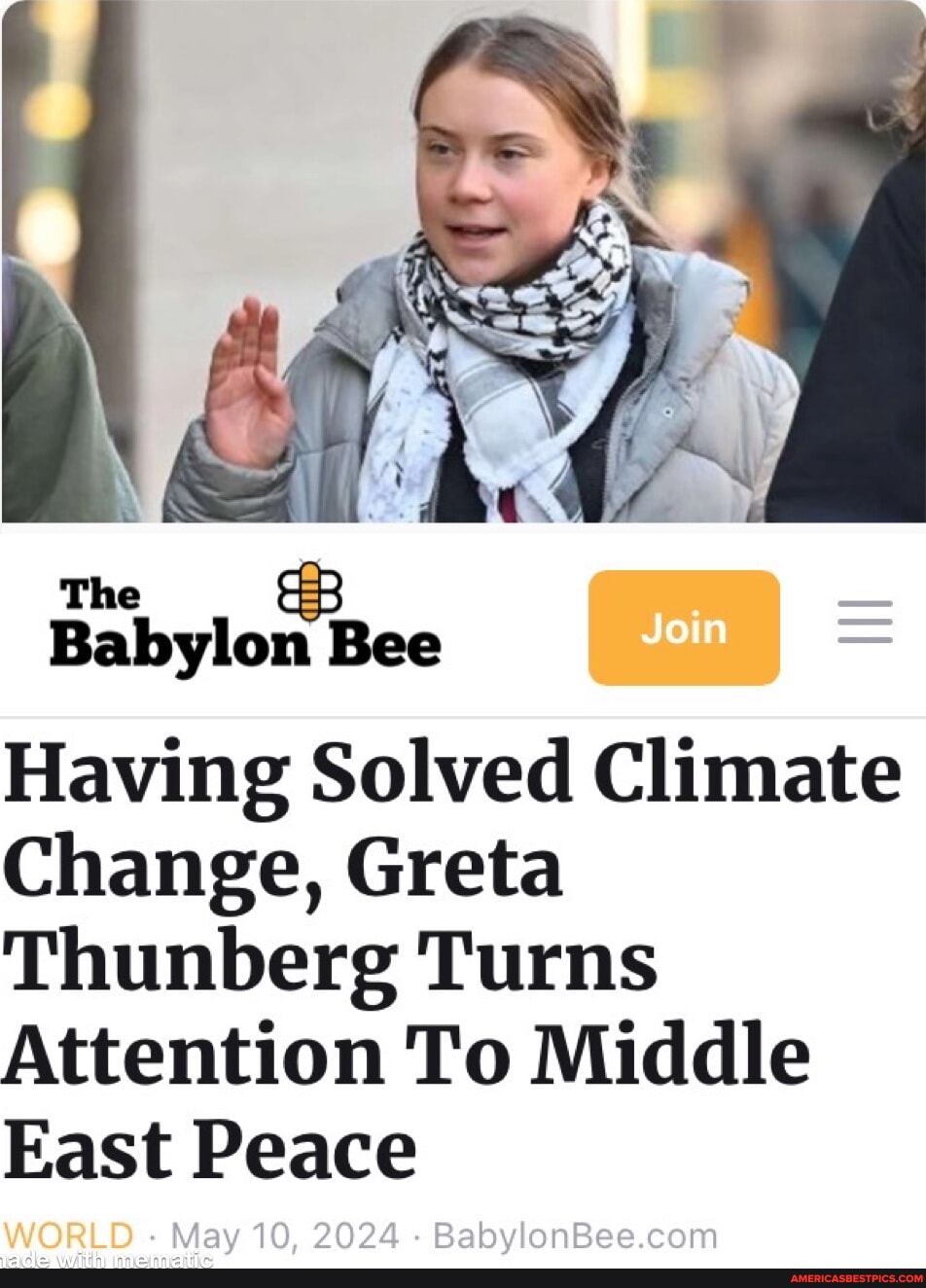 The Babylo Bee Join Having Solved Climate Change, Greta Thunberg Turns ...