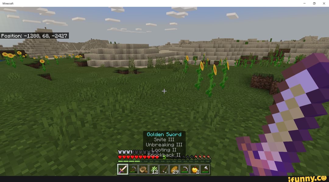 Minecraft Position: -1255, 68, -2427 Golden Sword Smite III Unbresaking ...