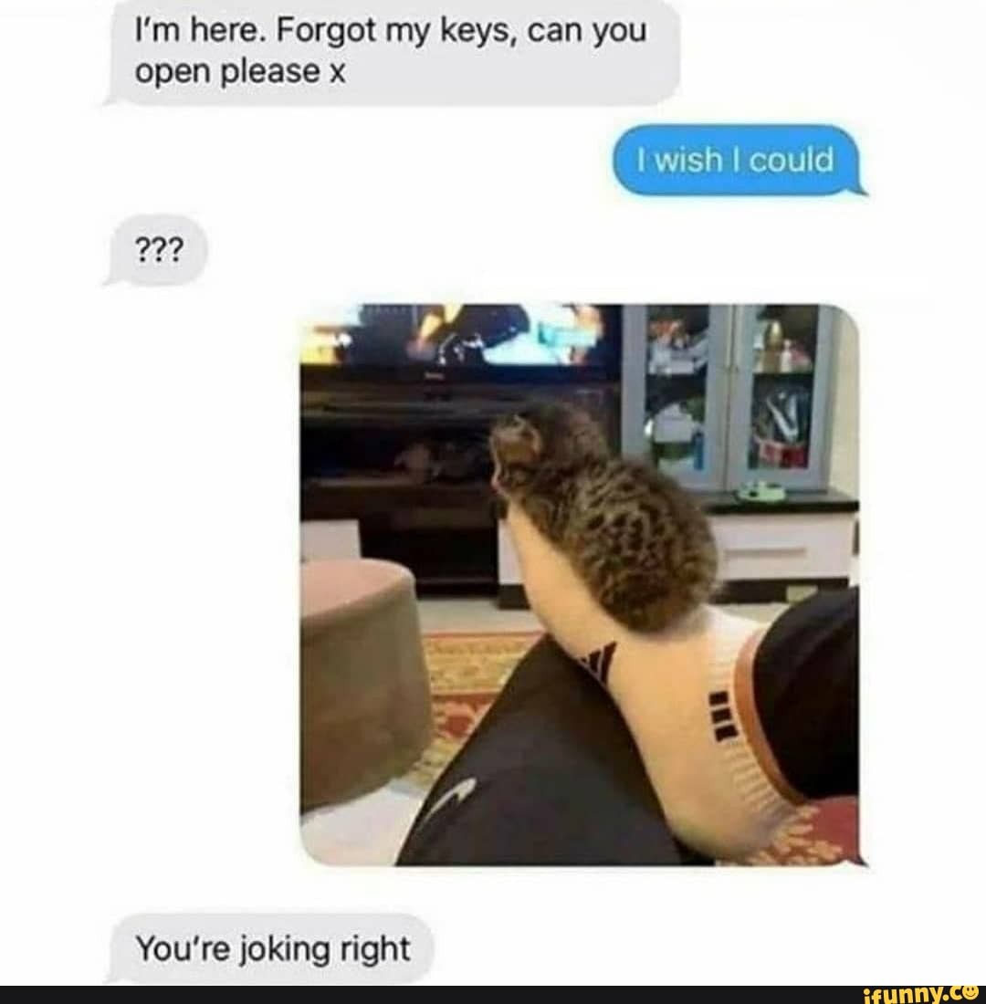 I'm here. Forgot my keys, can you open please x 22? You're joking right ...