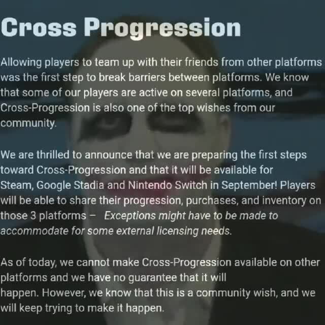 Cross Progression Allowing players to team up with their friends from ...