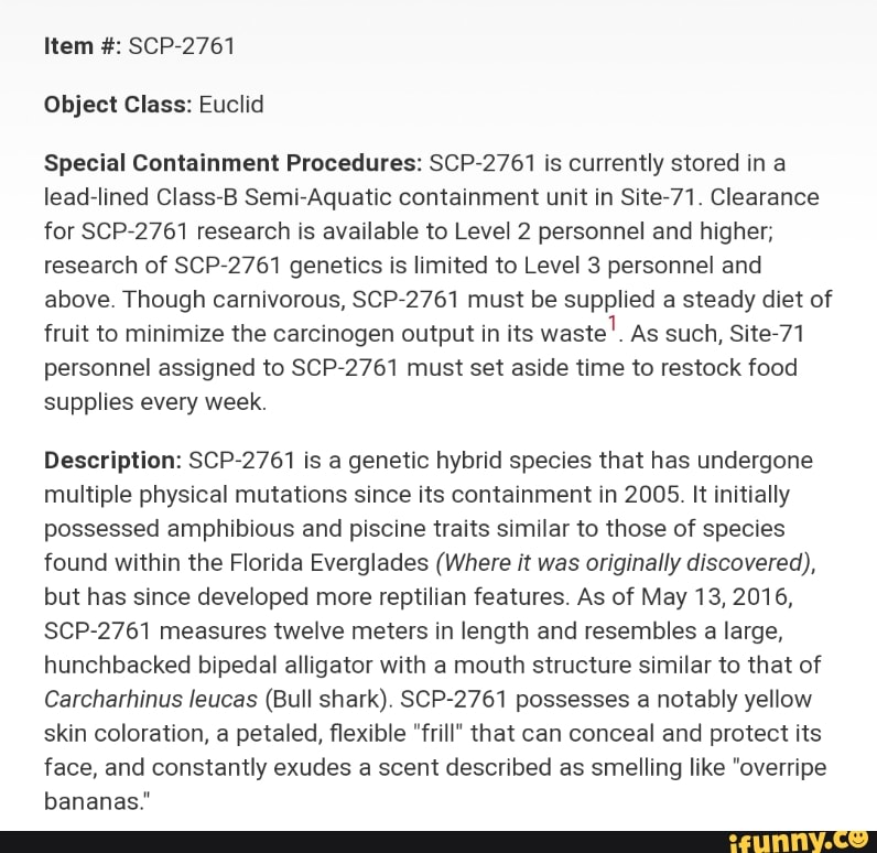 Item SCP-2761 Object Class: Euclid Special Containment Procedures: SCP ...