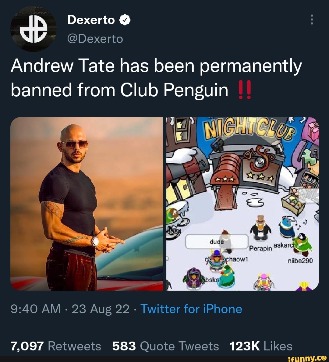 Dexerto & @Dexerto Andrew Tate has been permanently banned from Club ...