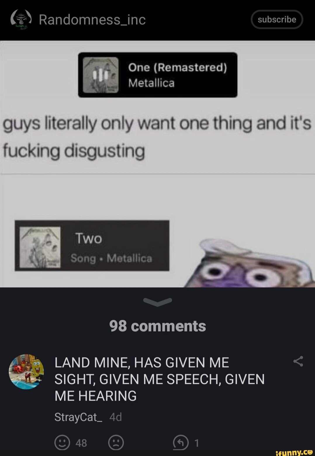 Randomness_inc subscribe One (Remastered) Metallica guys literally only ...