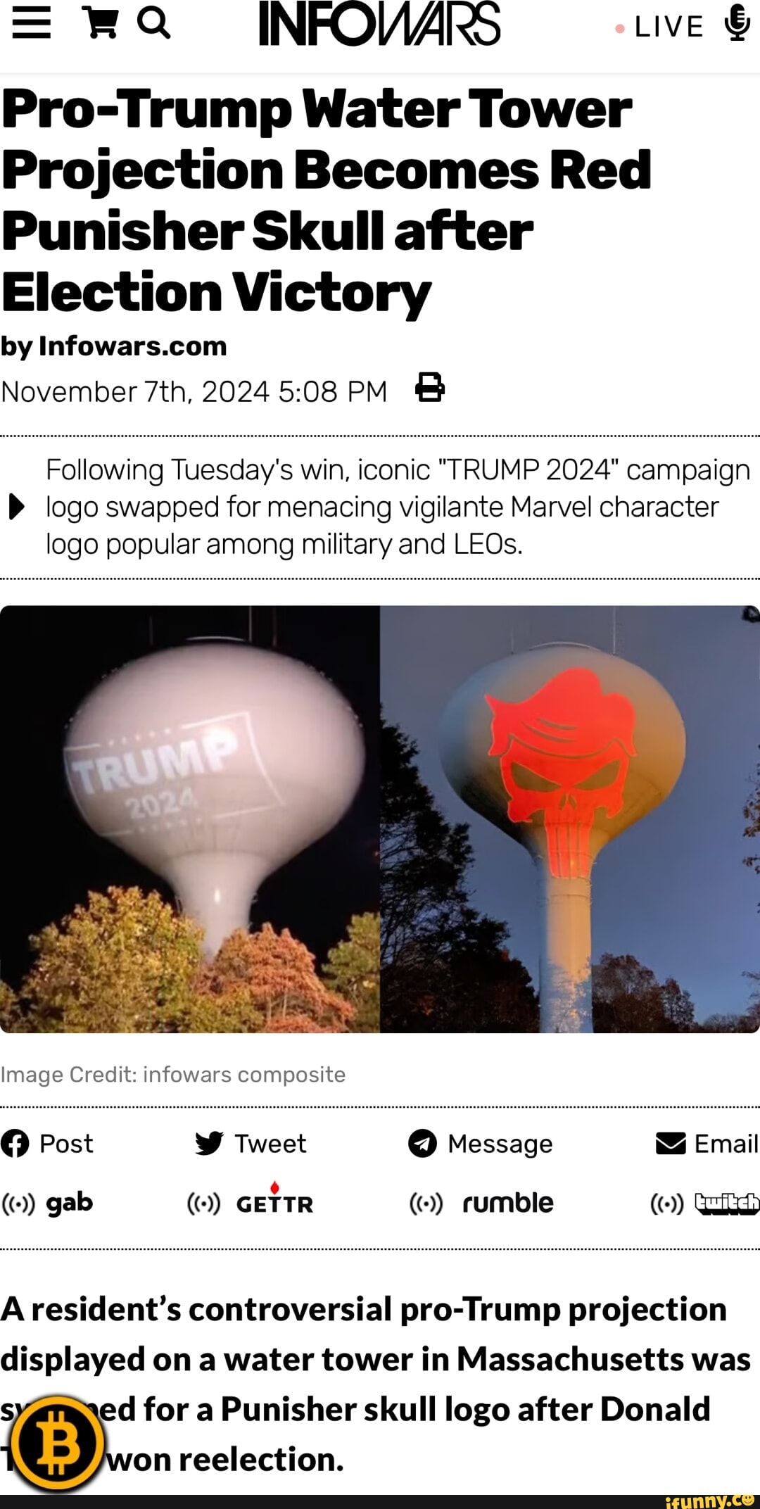= FQ INFOVAS Live Pro-Trump Water Tower Projection Becomes Red Punisher ...
