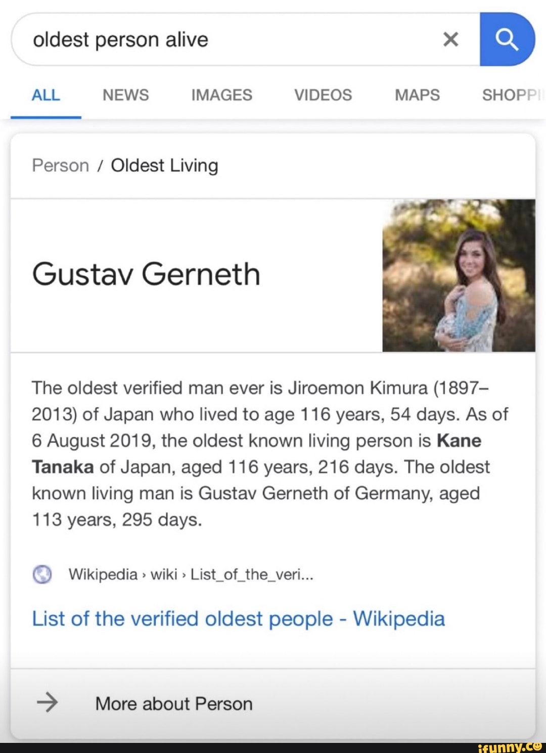 Person / Oldest Living The oldest verified man ever is Jiroemon Kimura ...