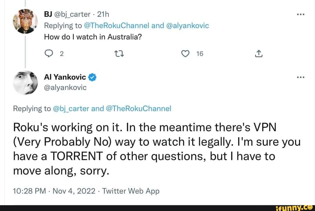 BJ carter Replying to @TheRokuChannel and @alyankovic How do I watch in ...